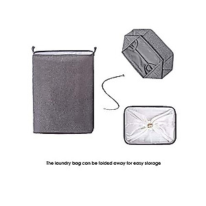 HS-TPP 75L Foldable Storage, Laundry Basket Drawstring, Fabric Storage Bin Basket ，Pet Storage Collection, Extended Handle for Easy Carrying, Used for Clothes and Toys, Grey，(18×15×23 inch)
