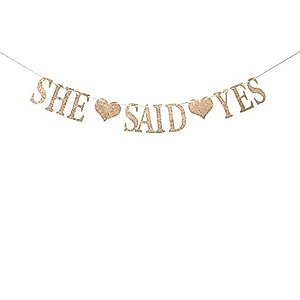 Champagne Gold Glittery She Said Yes Banner - Bridal Shower, Wedding, Engagement, Bachelorette Party Decorations Supplies