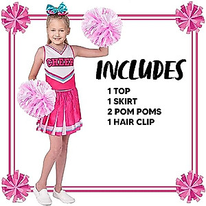 Spooktacular Creations Girl Pink Cheerleader Costume, Halloween Cute Cheer Uniform Outfit with Accessories for Halloween High School Cheerleader Dress Up Costume-L