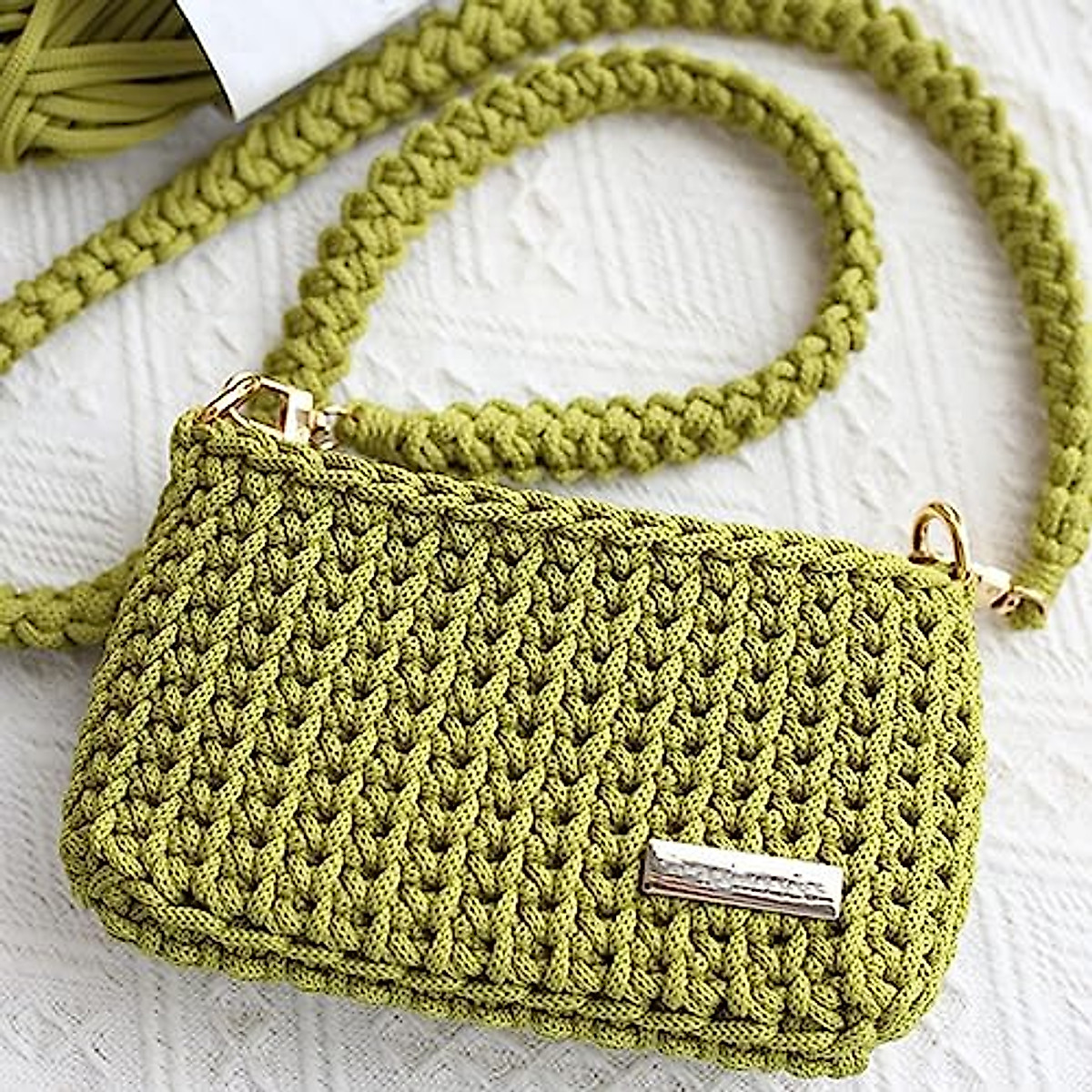 Light Blue Braided Cotton Cord Crochet Bag Yarn Hollow Knitted Crochet Yarns Round Rope Yarns 100g