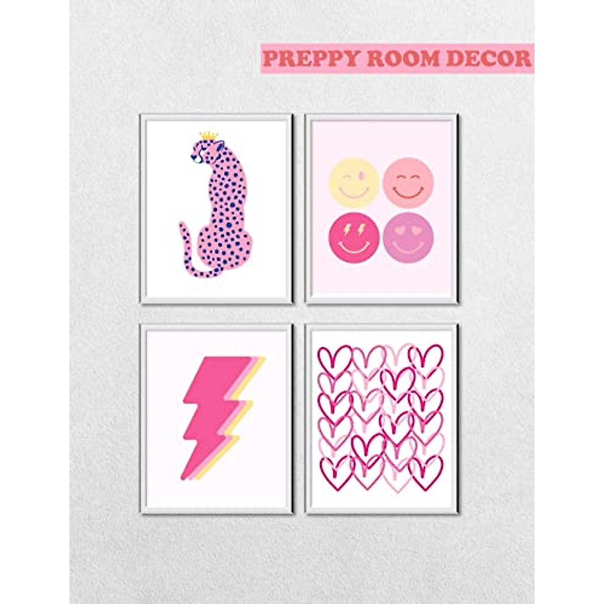MINI ZOZI Preppy Room Decor Pink Posters 8"X10" UNFRAMED Aesthetic Trendy Stuff for Girls Dorms Room Wall Decoration Baddie Hot Paintings for Teens Cute Smiley Face xoxo Cheetah Howdy Bolt Pop Things