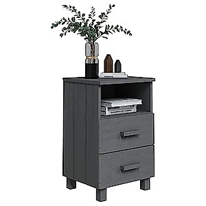 Nightstand 2 pcs with 2 Drawers | Modern End Table Set of 2 for Small Spaces | Wood Side Table for Bedroom | Wooden Bedside Cabinet | Dark Gray Solid Pinewood and MDF 15.7" x 13.8" x 24.4"