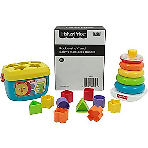 Fisher-Price Infant Gift Set with Baby’s First Blocks (10 Shapes) and Rock-a-Stack Ring Stacking Toy for Ages 6+ Months (Amazon Exclusive)