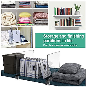 kingdalux 4Pack Acrylic Shelf Dividers for Closets Organization, Clear Shelve Divider for Purses Organizer and Clothes Storage Separators Shelves, for Bedroom,Kitchen, Cabinets, Bathroom, Office