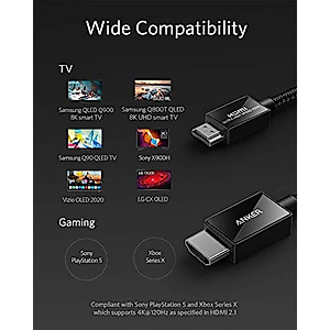 Anker 8K@60Hz HDMI Cable, Ultra High Speed 4K@120Hz 48Gbps 6.6 ft Ultra HD HDMI to HDMI Cord, Support Dynamic HDR, eARC, Dolby Atmos, Compatible with PlayStation 5, Xbox Series X, Samsung TVs and More