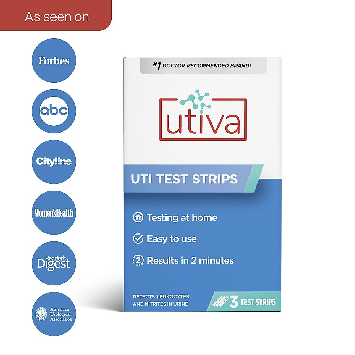 Utiva UTI Test Strips – Home Test Kit for Urinary Tract Infection – Clinically Accurate Results in 2 Minutes – Urine Test Strips for Women and Men, 3 Individual at Home UTI Tests