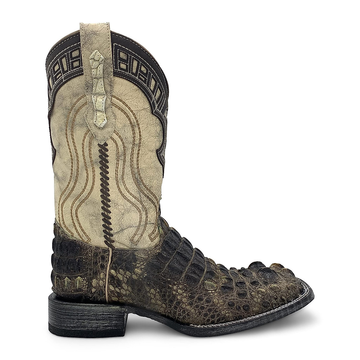 Vaccari Men's Alexander Genuine Natural Alligator Head Cut Broad Square Toe Western Cowboy Boots - 10 D