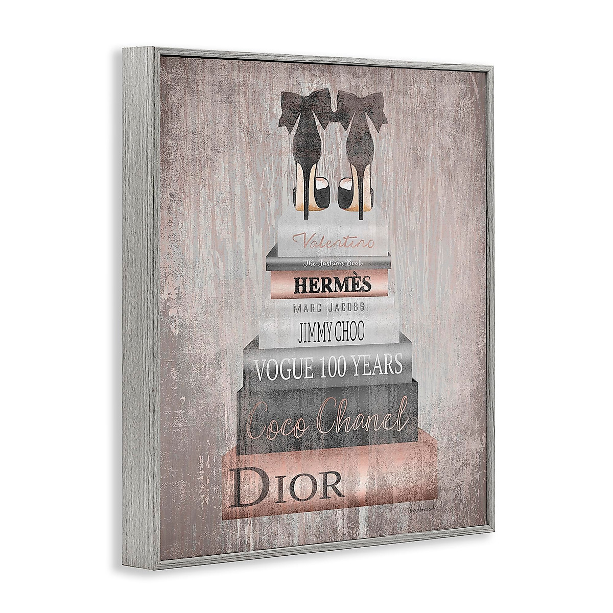 Stupell Industries Book Stack Heels Metallic Pink Grey Framed Wall Art, 11 x 14, Design by Artist Amanda Greenwood