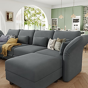 LLappuil Sectional Couch Convertible Oversize U Shaped Modular Sectional Sofa with Storage Easy Clean Anti-Scratch 14 Seat Velvet Sectional for Living Room, Grey