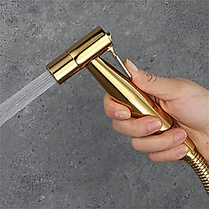 MINJING Bidet Faucet, Single Cold Solid Brass Handheld Toilet Bidet Sprayer Titanium Gold Bathroom Douche kit Shattaf Washer Shower,C Set