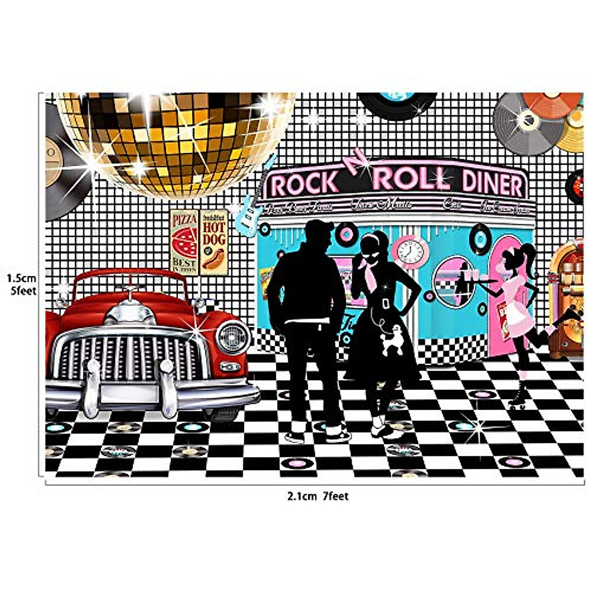 50s Diner Backdrop Large Banner Decoration Dessert Table Background Photobooth Prop 7x5feet