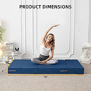 FILUXE Convertible Folding Sofa Bed - Sleeper Chair with Pillow, Modern Linen Fabric Floor & Futon Couch, Foldable Mattress for Living Room/Dorm/Guest/Home Office/Apartment,Standard Size, Navy Blue