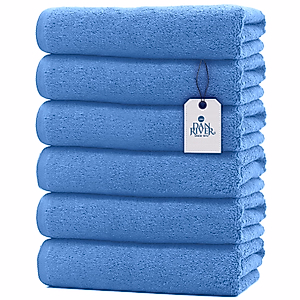 DAN RIVER 100% Cotton Economy Bath Towels Set Pack of 6| Super Absorbent Quick Drying Hotel Quality Towels for Home, Gym, Spa & Daily Use | Medium Blue, 22”x44”, 400 GSM