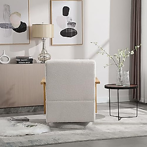 30.5" W Swivel Modern Boucle Upholstered Accent Chair with Solid Wood Armrests, Comfy Lounge Reading Chair, Side Armchair for Hotel Bedroom Living Room Office Nursery Room (Ivory)