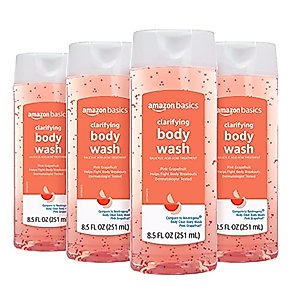 Amazon Basics Clarifying Pink Grapefruit Body Wash, 2% Salicylic Acid Acne Treatment, Dermatologist Tested, 8.5 Fluid Ounces, 4-Pack (Previously Solimo)