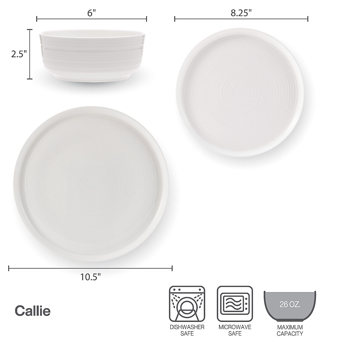 Mikasa Callie Bone China Lightweight Chip Resistant 12 Piece Dinnerware Set, Service for 4, White