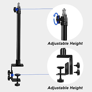 Obeamiu 2 Pack C Clamp Desk Mount Light Stand with 1/4" Ball Head and Hot Shoe Mount Adapter, 15.5-25.5 Inch Adjustable Tabletop Bracket Stand for DSLR Camera, Ring Light, Video Monitor, Microphone