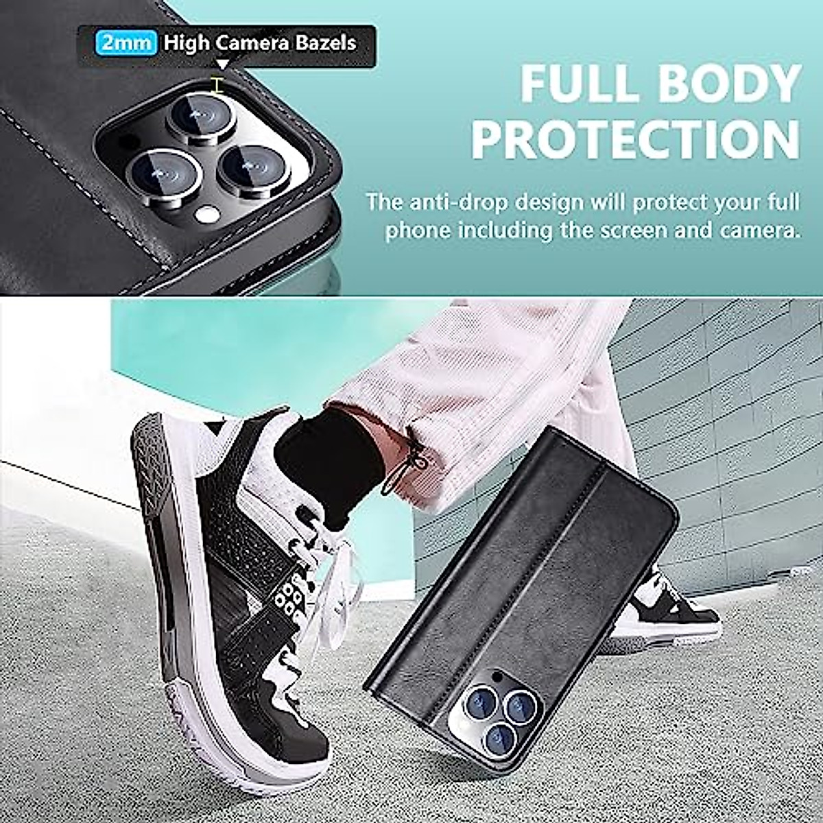 JOYSIDEA iPhone 13 Pro Wallet Case, Luxury Leather Phone Case with Card Holder, iPhone 13Pro Phone Case with Magnetic, Stand, Shockproof Cover for iPhone 13 Pro 6.1 inch, Black