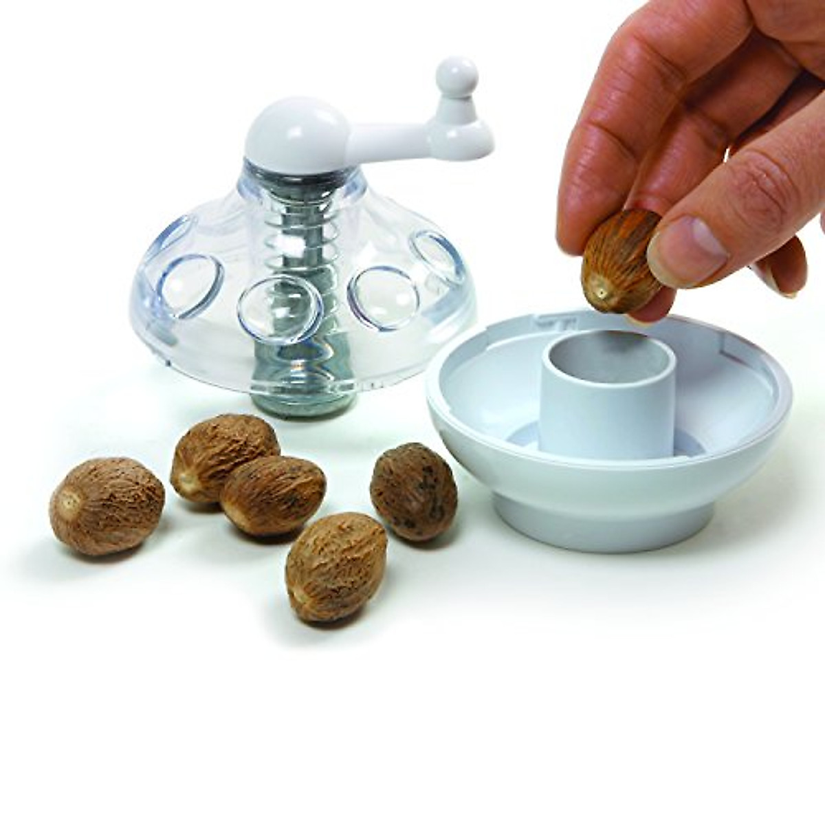 Norpro Nut and Hard Spice Grinder for Nutmeg Ginger Rock Salt and Peppercorn White 3.5" x 3" x 3"