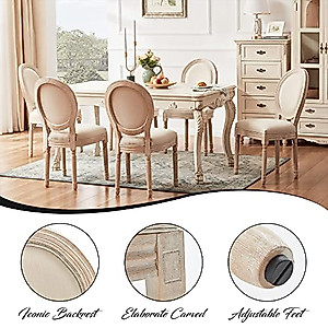 French Country Dining Chairs Set of 2, Farmhouse Dining Chairs with Round Backrest, Mid Century Upholstered King Louis Back Accent Side Chair with Solid Wood Leg for Dining Room Bedroom Kitchen