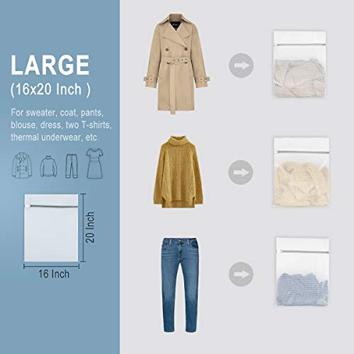 3Pcs Durable Honeycomb Mesh Laundry Bags for Delicates 16 x 20 Inches (3 Large)