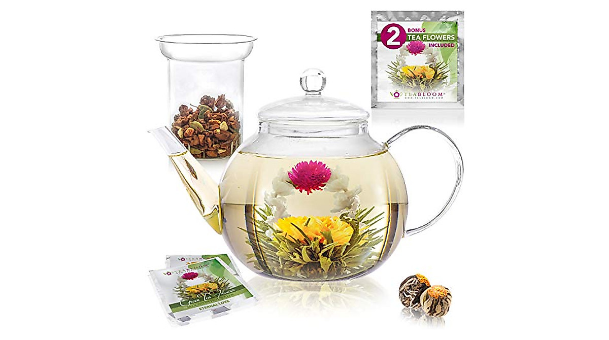 Teabloom 40 oz Glass Teapot with Infuser & Gift Set