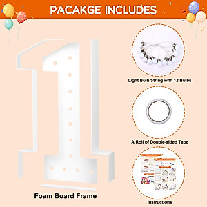 rubfac 3FT Marquee Light Up Numbers, Mosaic Balloon Frame Number 1, Pre-Cut Foam Board for First Birthday Decorations Anniversary Wedding Backdrop