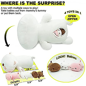 Onsoyours Cat Stuffed Animal Mommy 19.7" with 3 Kitty Plushies, 4 Piece of Cute Cat Plush Pillow Toys for Kids Girls Boys (White Cat Family)