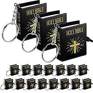 Hicarer 18 Pieces Mini Bible Keychain Miniature Holy Bible Pendant Book Keyring (Black)