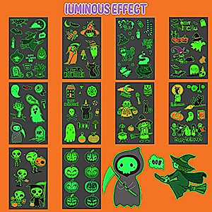 Partywind 10 Sheets Luminous Halloween Temporary Tattoos for Kids, Glow Halloween Decorations Birthday Party Favors Supplies, Halloween Fake Tattoos Goodie Bag Fillers Games Accessories for Party