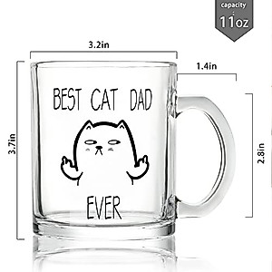Waipfaru Cat Dad Gifts - Best Cat Dad Ever Glass Coffee Mug - Gifts for Dad, Cat Lover - Father’s Day Gifts for Dad - Cat Lover Gifts for Men, 11OzClear Coffee Mugs with Handle