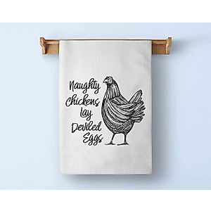Honey Dew Gifts, Naughty Chickens Lay Deviled Eggs, Cotton Flour Sack Towel, 27 x 27 Inch, Made in USA, Funny Kitchen Towels, Livestock Decor, Humor Hand Towels, Farm Mom Gifts, Chicken Decor