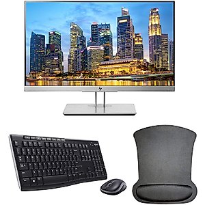 HP EliteDisplay E223 21.5 Inch 1920 x 1080 (1FH45A8#ABA) Full HD IPS LED Backlit Monitor Bundle with HDMI, VGA, DisplayPort, Gel Mouse Pad, and MK270 Wireless Keyboard and Mouse Combo