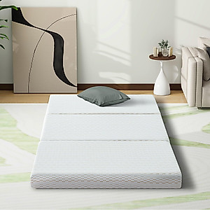 MUUEGM 3 Inch Foldable Mattress Trifold Mattress Folding Bed,Memory Foam Floor Sleeping Mattress,Portable Trifold Toddler Bed Mattress XL Twin Silver Golden