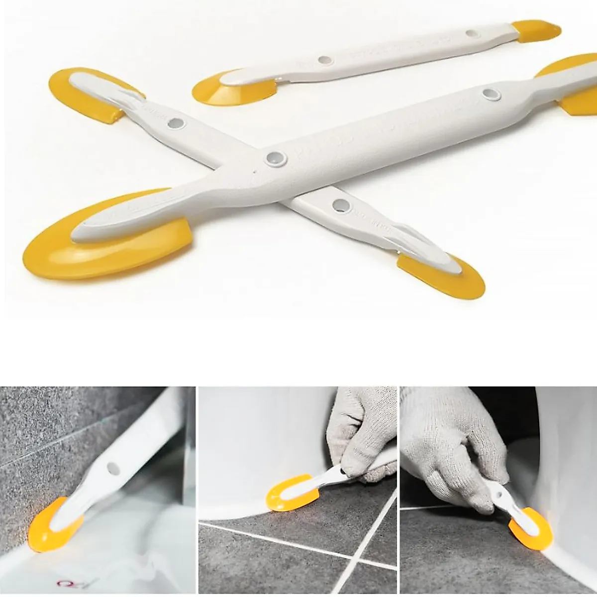 Two-Way Grout Caulk Finishing Tool - 4 Size 2 Pieces Set - Smooth Grout Sealant Silicone Caulking Tool - Rubber Spatula Spreader - Grout Sealer Applicator - Ergonomic Handle Grip