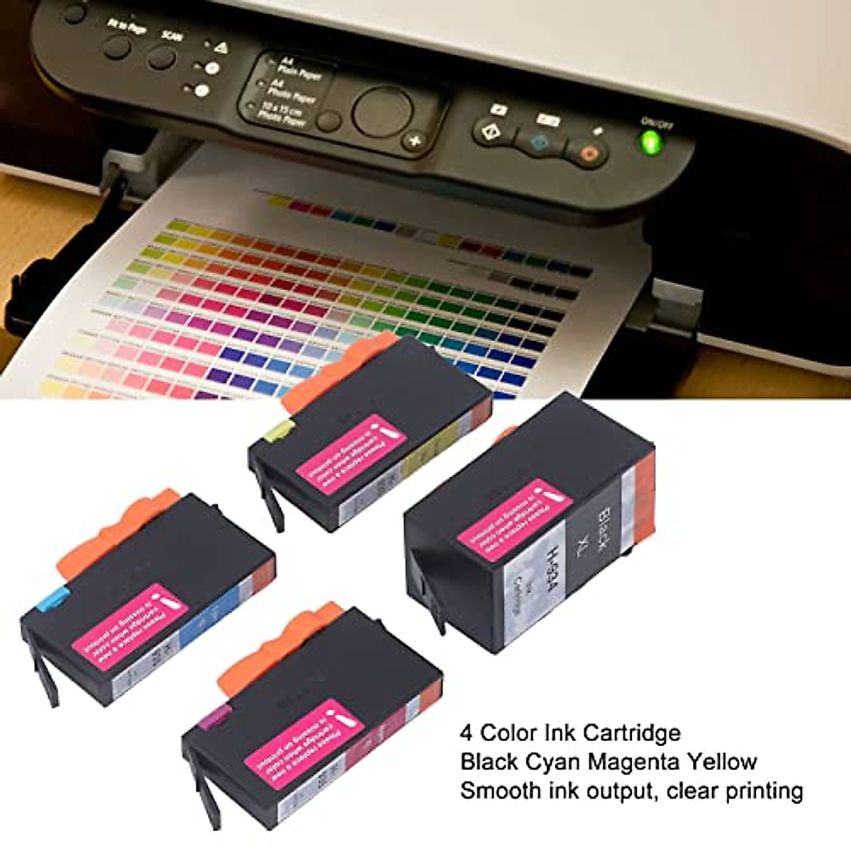 4Pcs Ink Cartridges, Refill Cartridge Replacement, with 4 Color of Black Cyan Magenta Yellow, for Print Photos, Test Papers, Documents