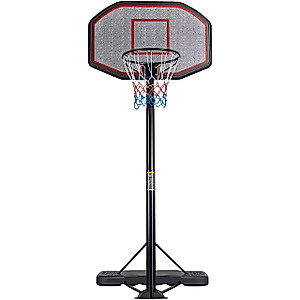 Topeakmart Youth Portable Basketball Hoop System Stand 7-10ft Height-Adjustable for Indoor Outdoor w/ 2 Wheels, Fillable Base & 43in Backboard