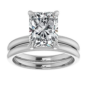 10K Solid White Gold Handmade Engagement Ring 2 CT Radiant Cut Moissanite Diamond Solitaire Wedding/Bridal Ring for Women/Her Propose Ring Sets (7)
