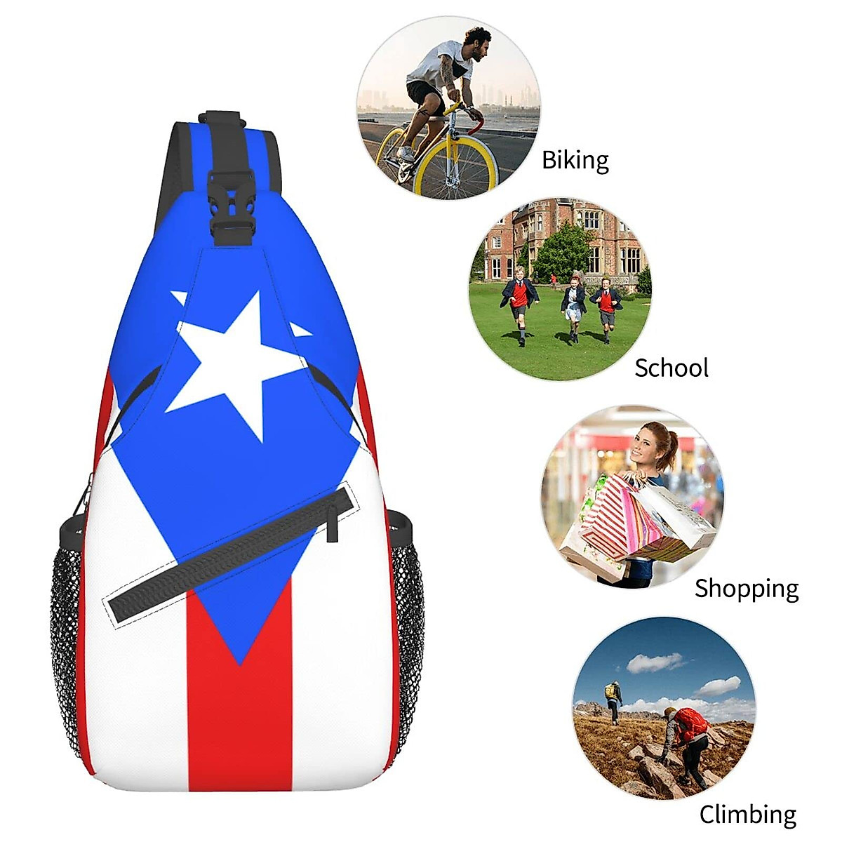 Puerto Rico Flag Sling Crossbody Backpack Bag Chest Bag For Men Women Travel Hiking Daypack