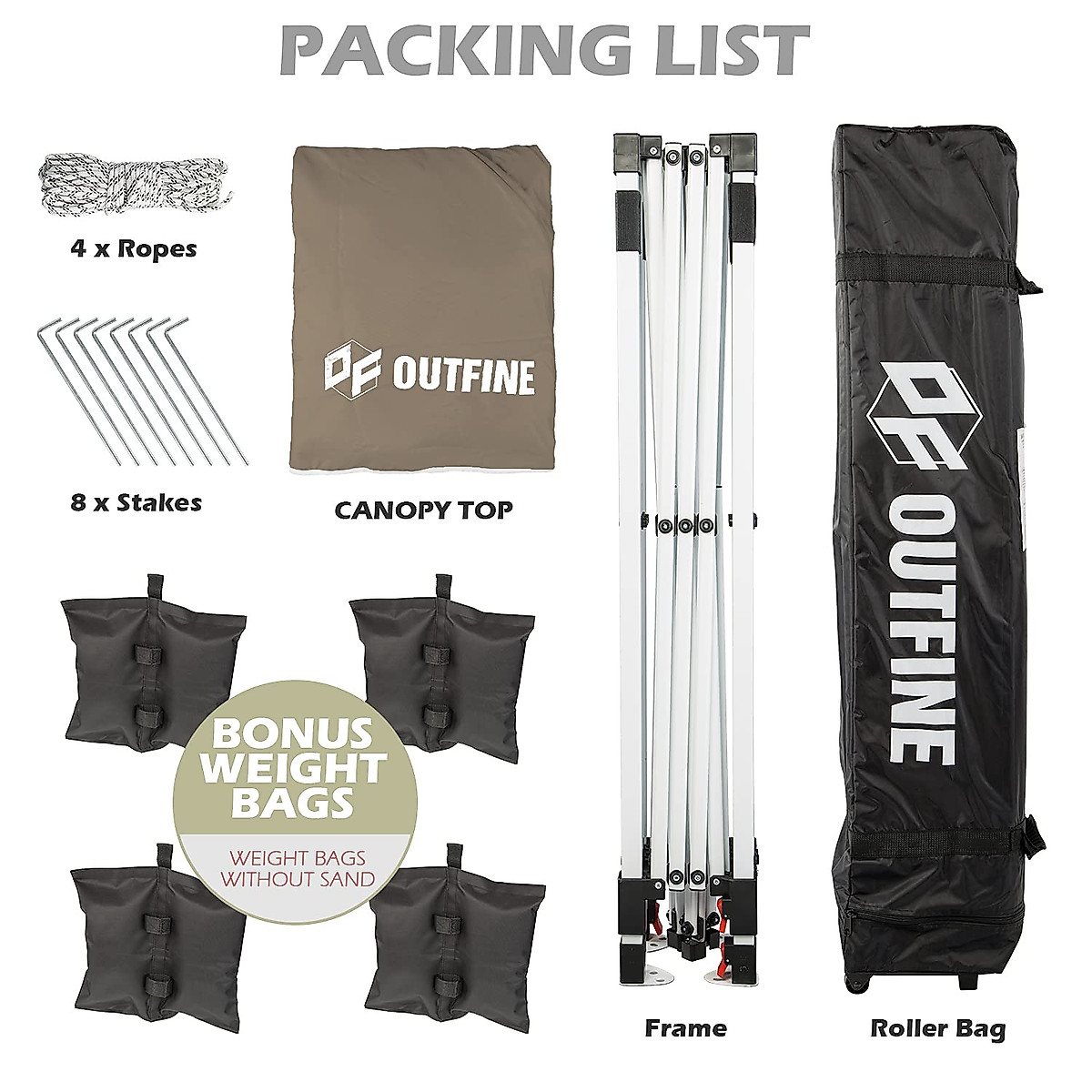 OUTFINE Pop-up Canopy 10x10 Patio Tent Instant Gazebo Canopy with Wheeled Bag,Canopy Sandbags x4,Tent Stakesx8 (khaki, 10 * 10FT)