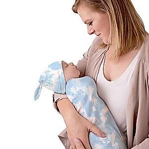 Itzy Ritzy Cocoon & Hat Swaddle Set - Swaddle for Newborns Includes Name Announcement Card & Jersey Knit Cocoon & Hat Set, Perfect for Newborn Photography - For 0-3 Mon. (Blue Cloud Tie Dye, Set of 2)