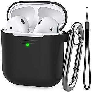 AhaStyle AirPods Case Cover Plus Hand Strap Silicone Protective Case Cover Accessories Compatible with Apple AirPods 2 & 1 for Man Wonen Girls(Black)