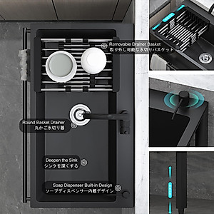 Black Utility Sink Outdoor Stainless Steel Kitchen Sink Laundry Sink Portable Sink Commercial Free Standing Single Bowl Sink Hand Wash Station with Hot&Cold Faucet Soap Dispenser Drain Strainer Set (