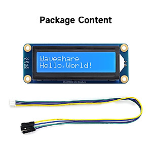waveshare LCD1602 I2C Module, White Color with Blue Background, 16x2 Characters LCD, 3.3V/5V