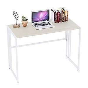 Gezen Folding Desk 40'' Computer Desk for Home Office, No Assembly Office Desk Foldable Simple Study Writing Desk Table for Small Spaces(Beige, White)