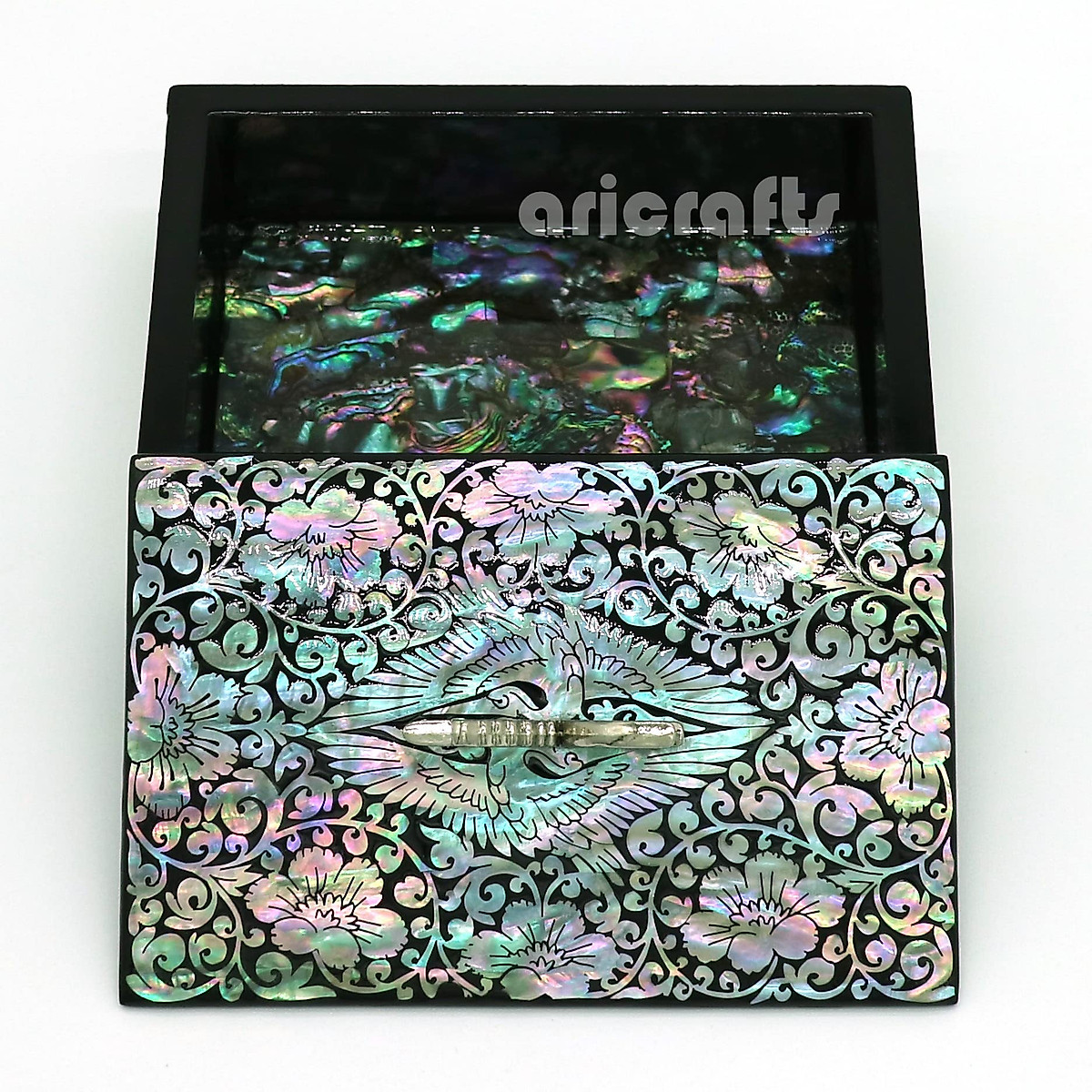 Mother of Pearl Nacre Lacquer Inlay Wooden Business Card Case, Business card Box, Desk Office Organizer, ID Box, Multi Box, Trinket Case