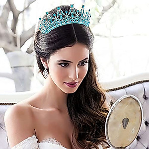 Makone Silver Lake Blue Tiara for Girls, Crown with Comb for Women Birthday Bridal Wedding Prom Halloween Costume Christmas Party