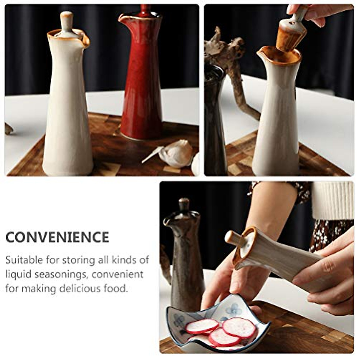 Cabilock Ceramic Soy Sauce Bottle Porcelain Vinegar Pot Olive Oil Pot Container Dispenser Beauty Cosmetic Storage Jar for Home and Salon White