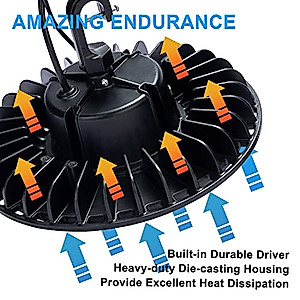 LED UFO High Bay Light, 150W 140LM/W 5000K 1-10V Dimmable,21000LM,IP65 Waterproof,UFO Highbay with 5' cable of US Plug for Commercial Bay Lighting Warehouse Workshop Wet Location, ETL Listed (Black)