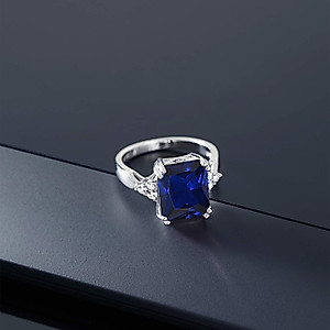 Gem Stone King 925 Sterling Silver 12X10MM Emerald Cut Gemstone Birthstone Engagement Ring | Wedding Anniversary Promise Ring For Women | Available In Size 5, 6, 7, 8, 9